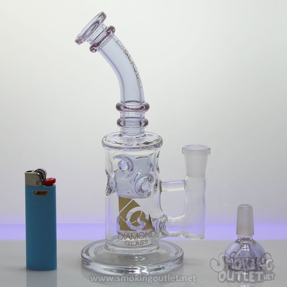 Inverted Showerhead and Swiss Perc, Bent Neck Diamond Glass Water Pipe ...
