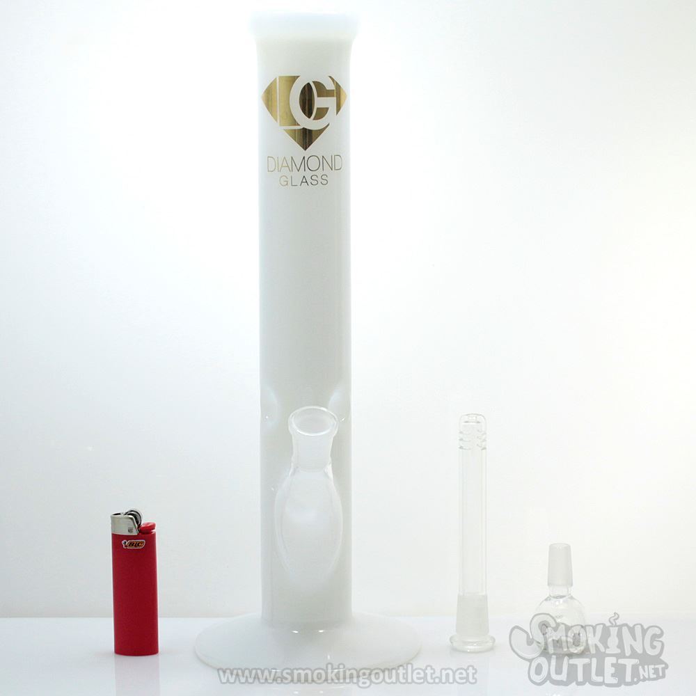 14” White Lightning Bong by Diamond Glass | Smoking Outlet