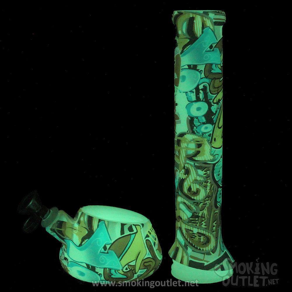 2-Piece Glow-in-the-Dark Silicone Graffiti Bong | Smoking Outlet