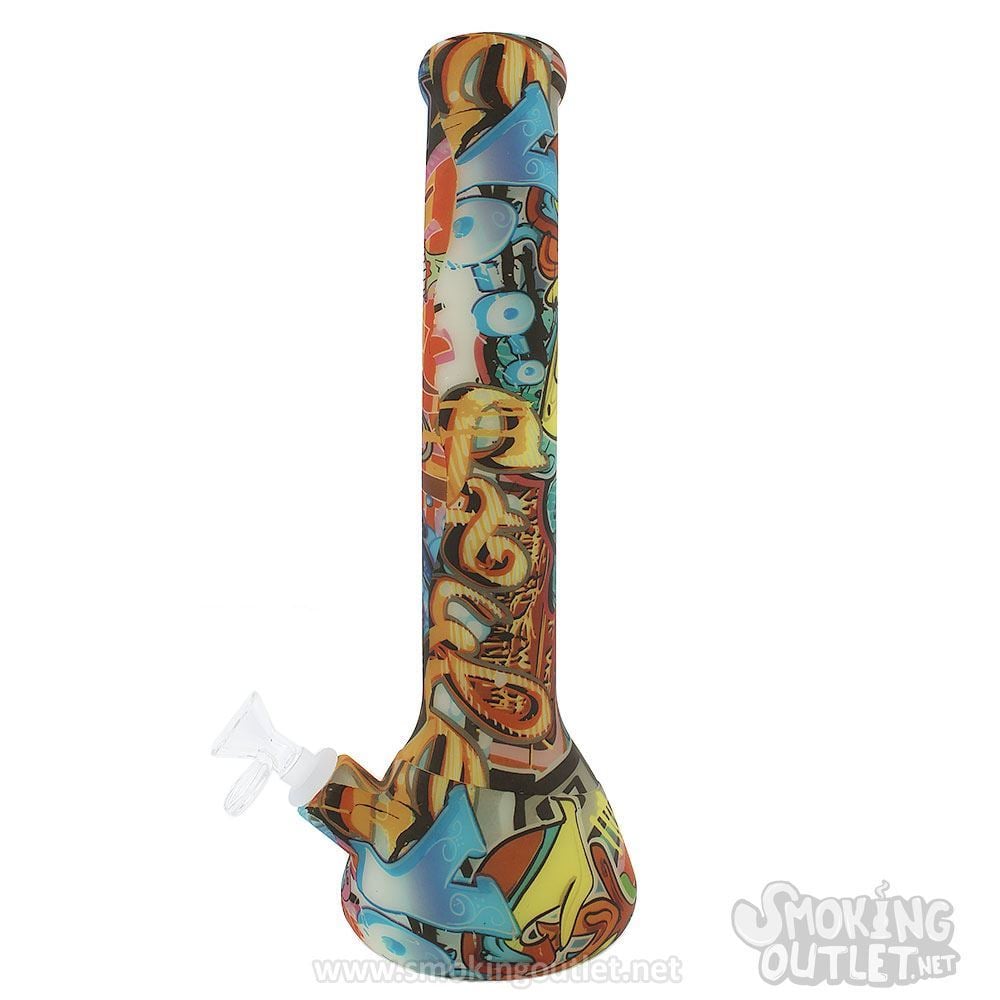 2-Piece Glow-in-the-Dark Silicone Graffiti Bong | Smoking Outlet