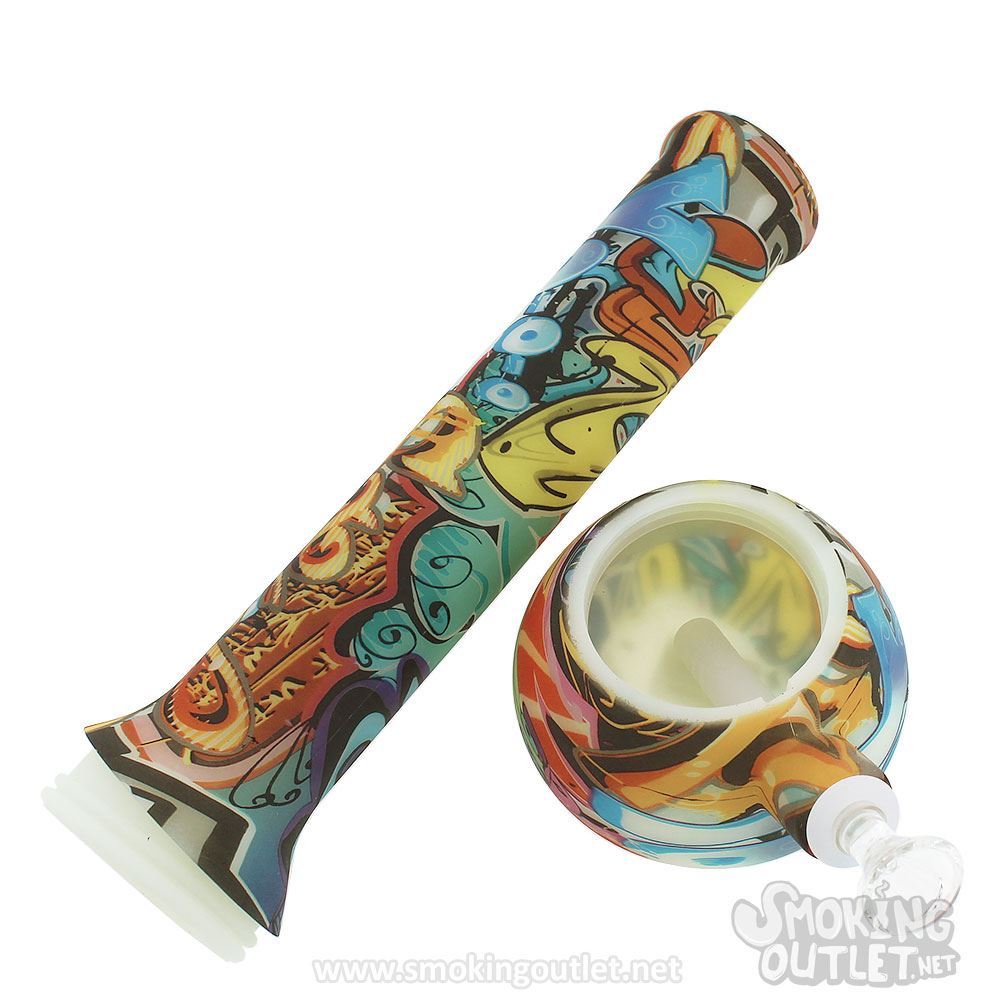 2-Piece Glow-in-the-Dark Silicone Graffiti Bong | Smoking Outlet