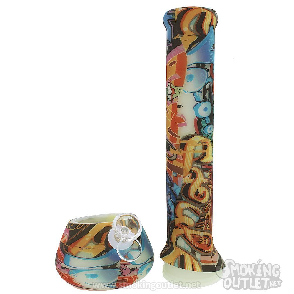 2-Piece Glow-in-the-Dark Silicone Graffiti Bong | Smoking Outlet