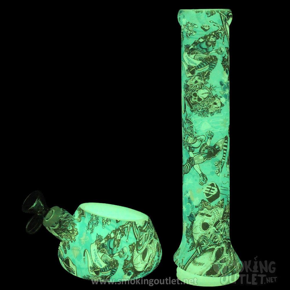 2-Piece Glow-in-the-Dark Silicone Death Derby Bong | Smoking Outlet