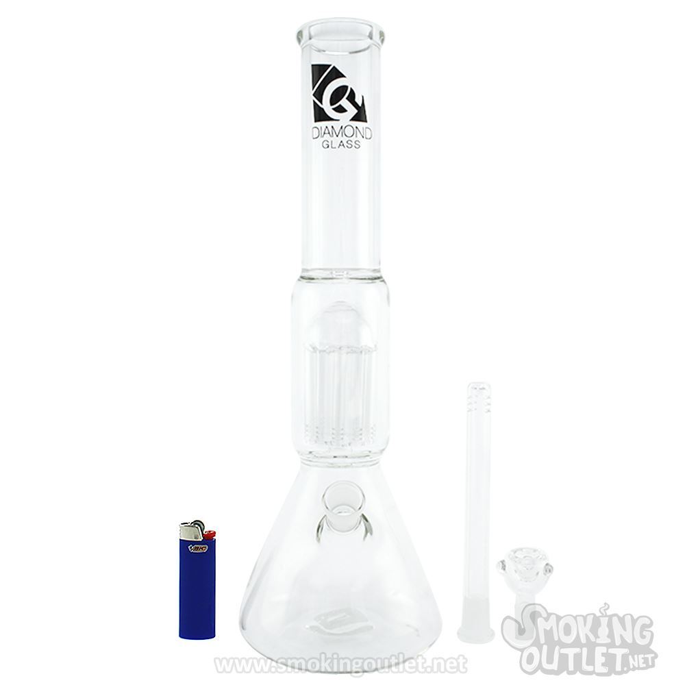 Downstem and 12-Arm Tree Perc, Double Chamber Diamond Glass Bong ...