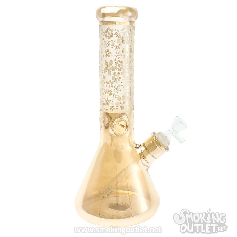 Rose Gold Etched Flower Bong | Smoking Outlet