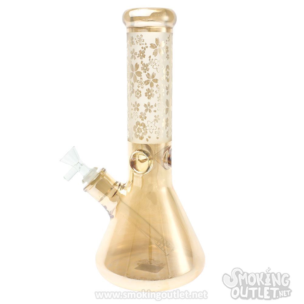 Rose Gold Etched Flower Bong | Smoking Outlet